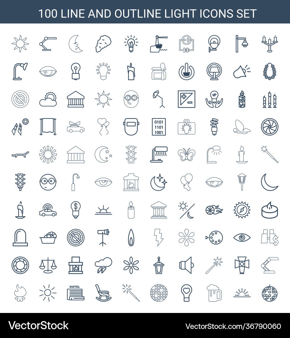 100 light icons Royalty Free Vector Image - VectorStock