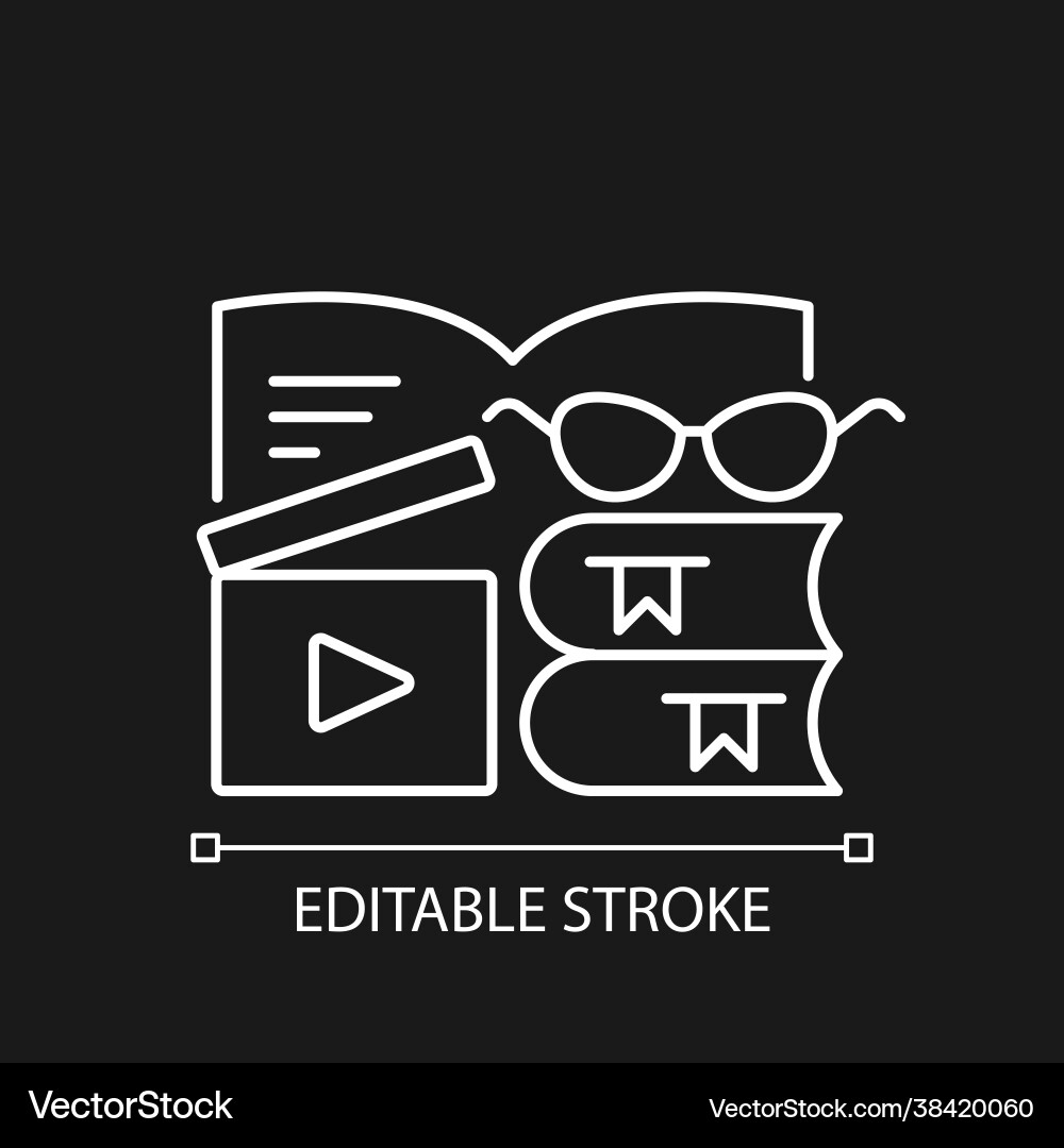 Book review videos white linear icon for dark Vector Image