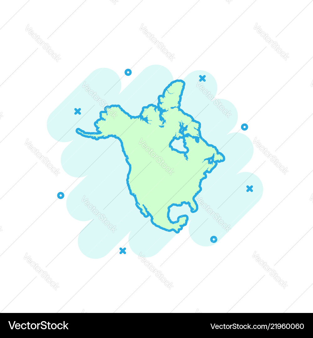 Cartoon colored north america map icon in comic Vector Image