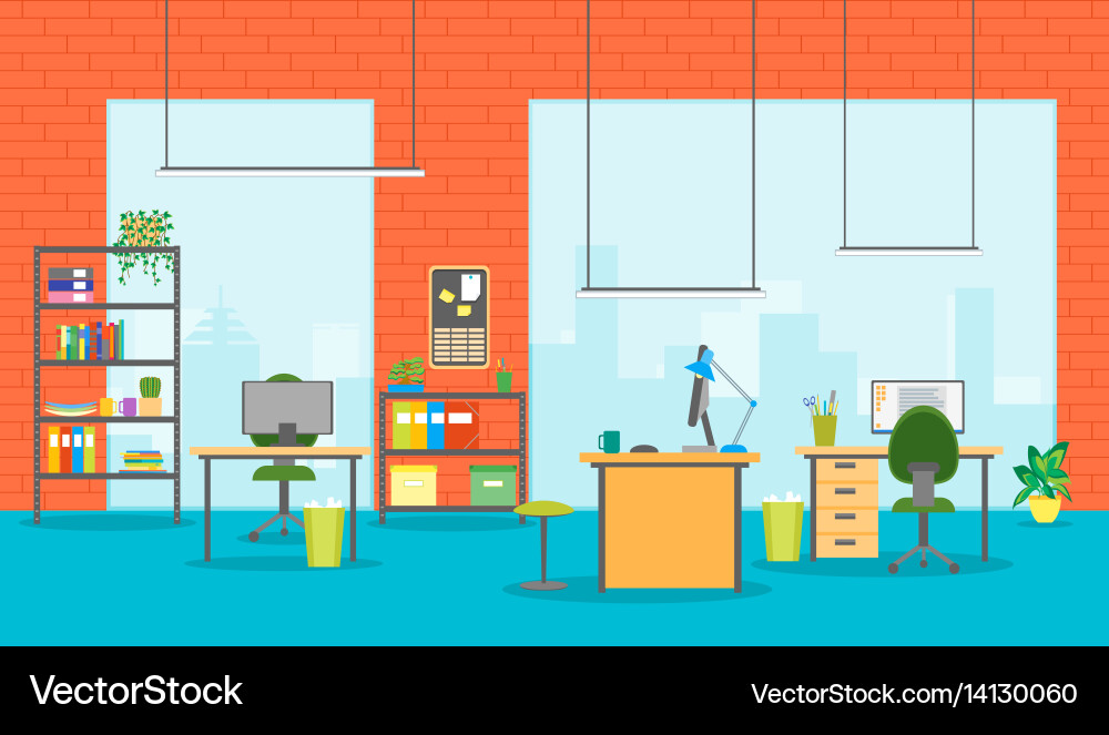 Cartoon office room interior Royalty Free Vector Image