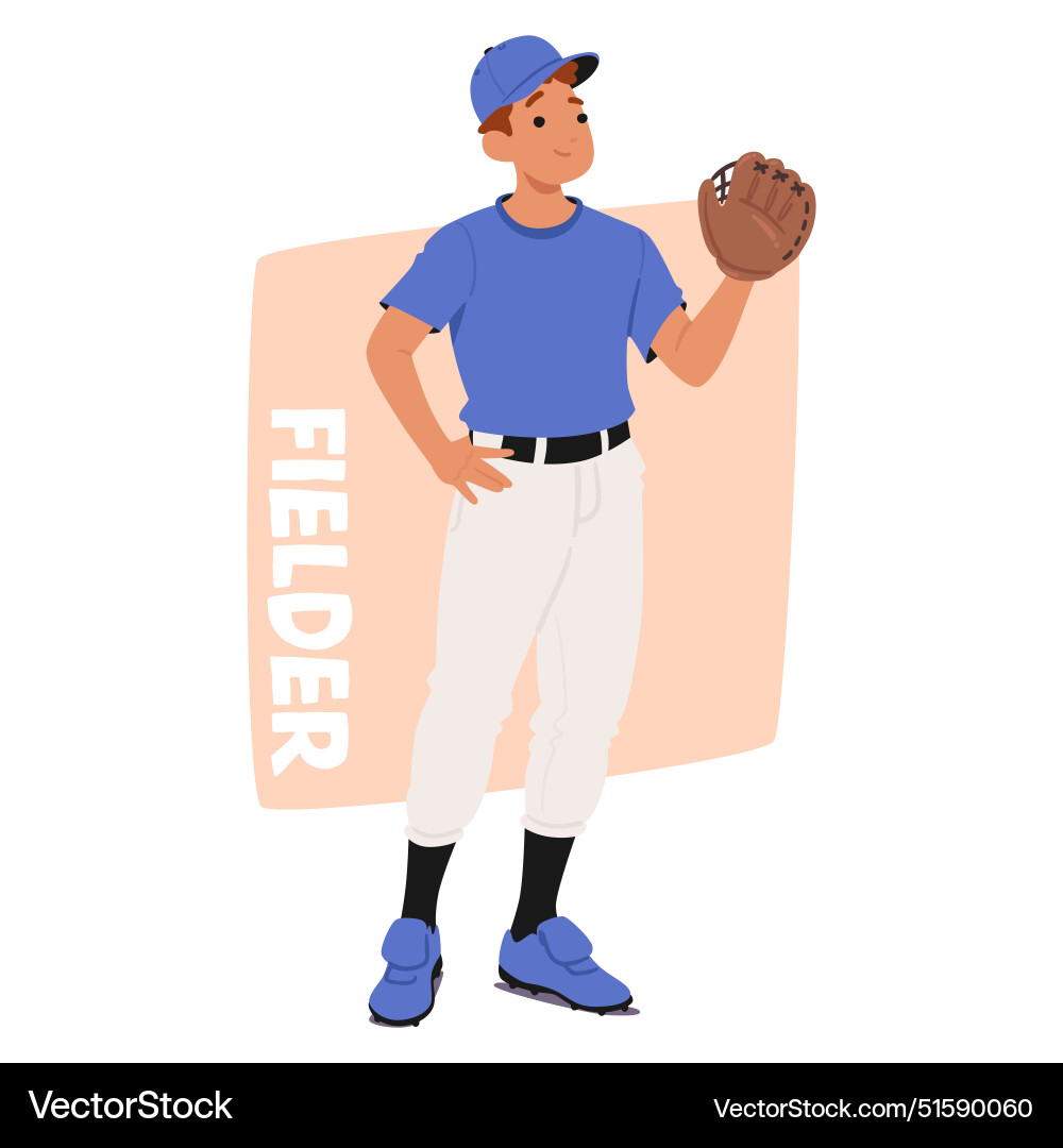 Confident baseball fielder in a blue uniform Vector Image