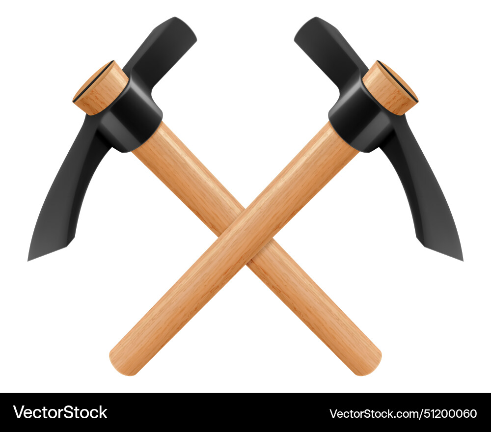 Crossed pickaxe hammers isolated on white Vector Image