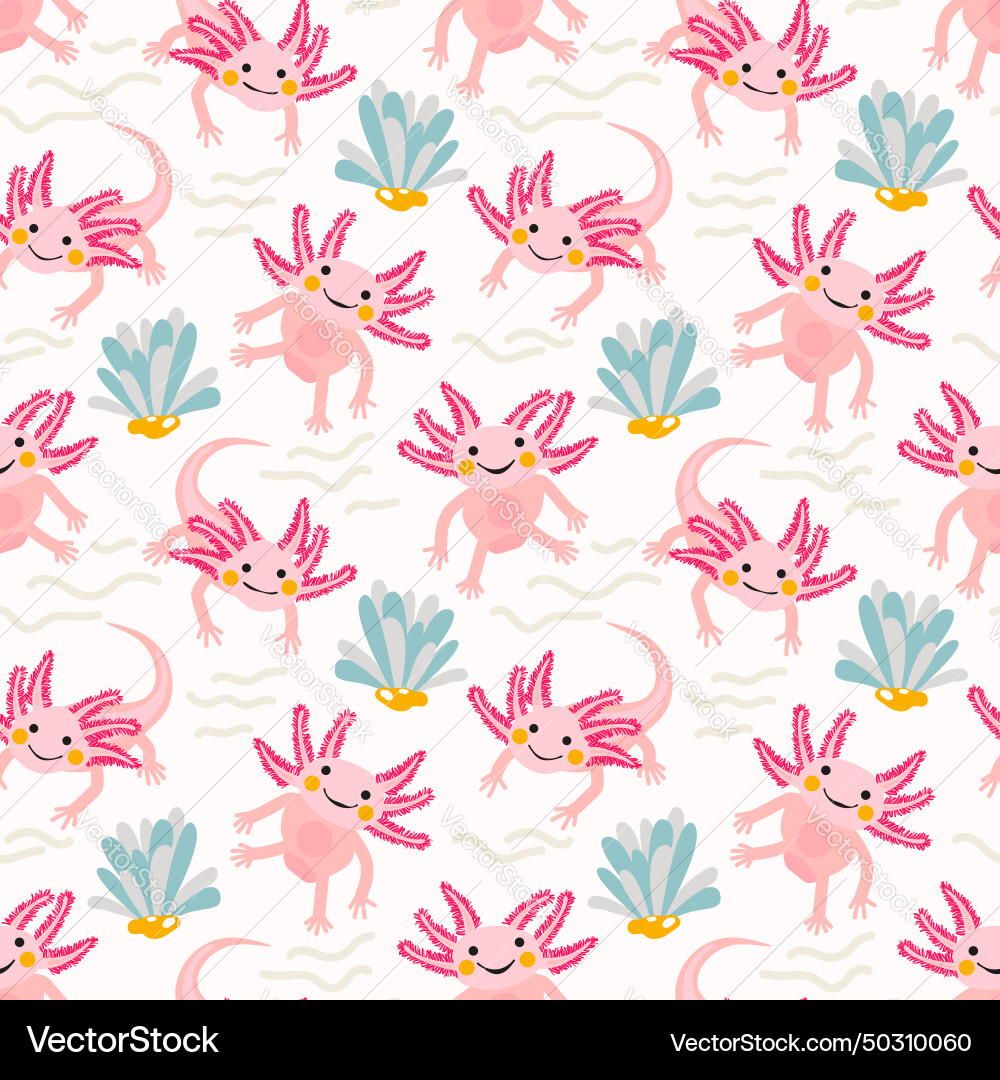 Cute axolotl seamless pattern with underwater Vector Image