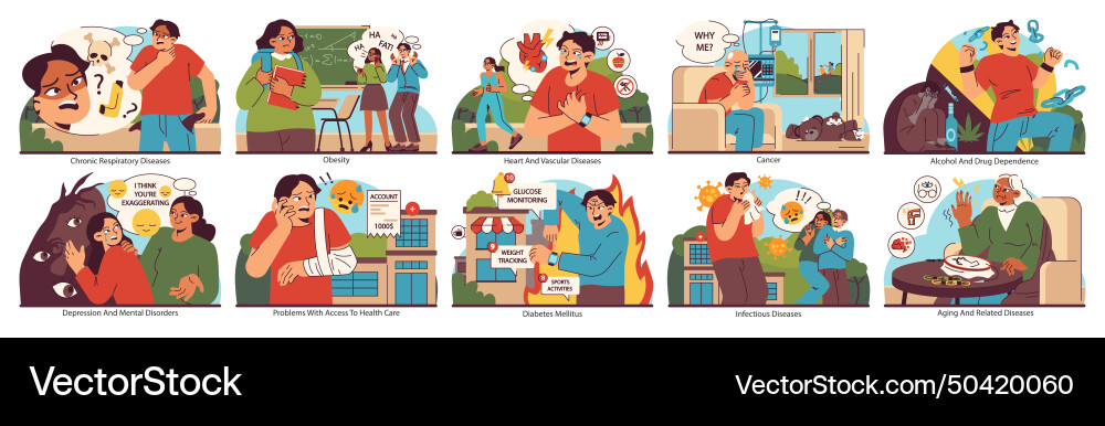 Health challenges set flat Royalty Free Vector Image