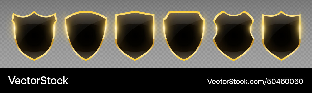 Set of shields black glossy shield collection Vector Image