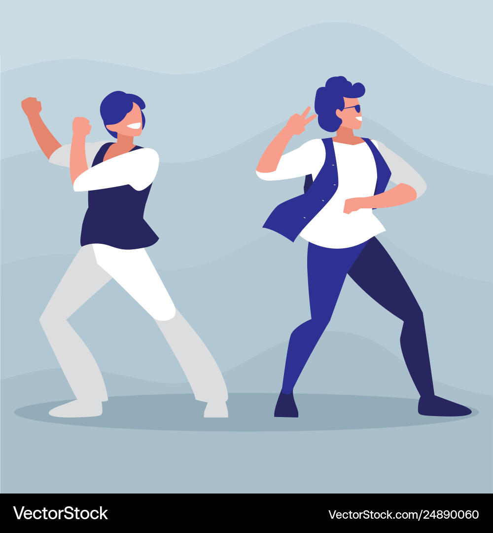 Young dancers couple disco style characters Vector Image