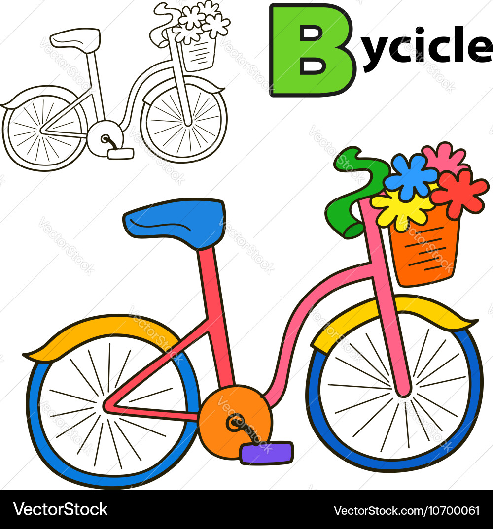 Bicycle coloring book page cartoon Royalty Free Vector Image