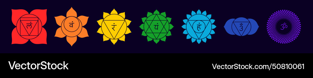 Chakra set line art symbols meditation Royalty Free Vector