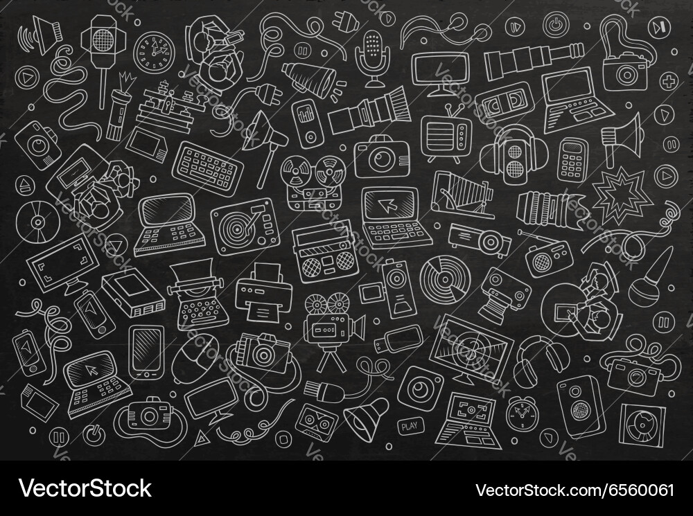 Chalkboard hand drawn doodle set equipment Vector Image