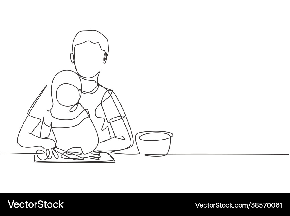 Continuous one line drawing arabian father Vector Image