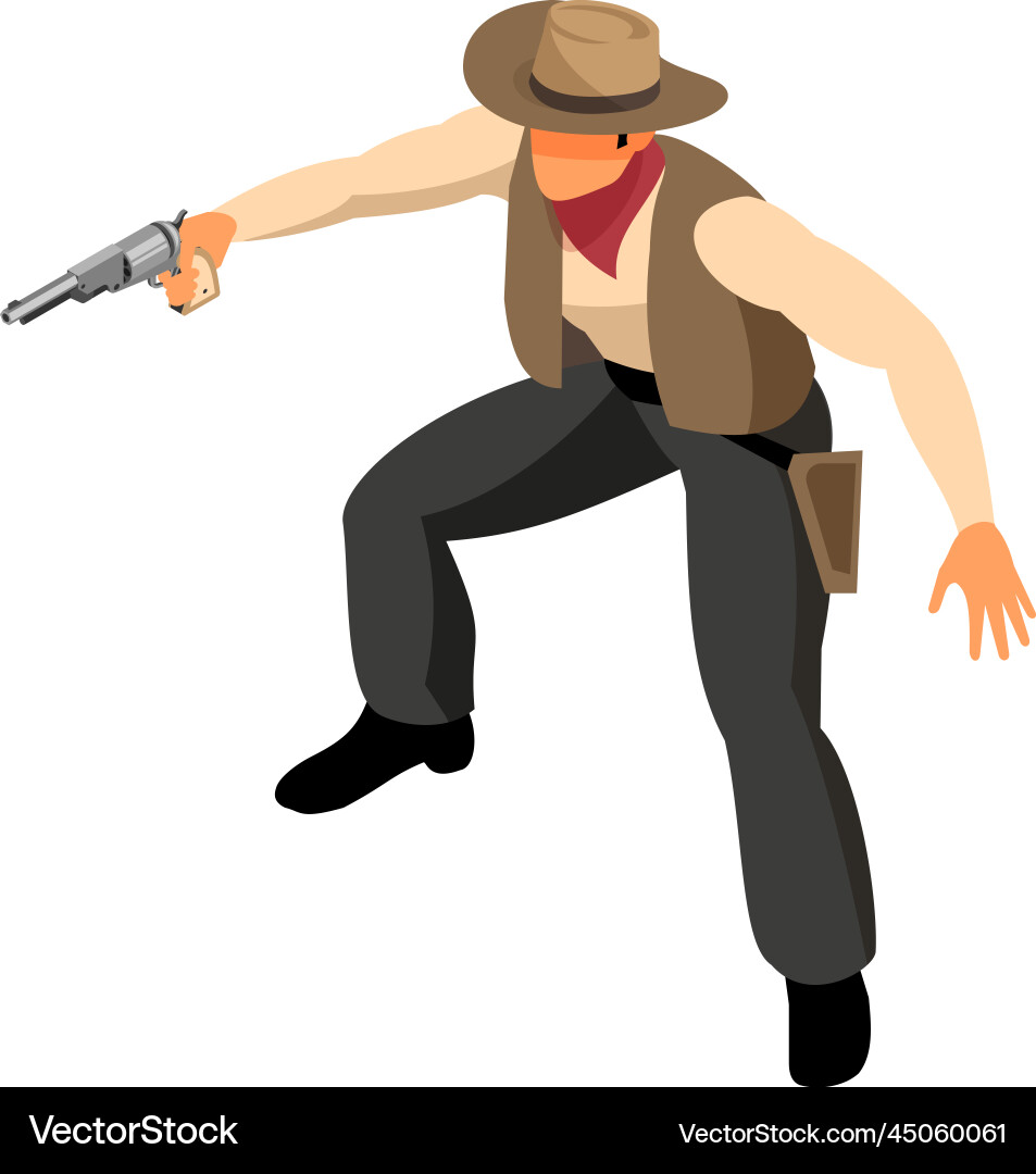 Cowboy shooting isometric composition Royalty Free Vector