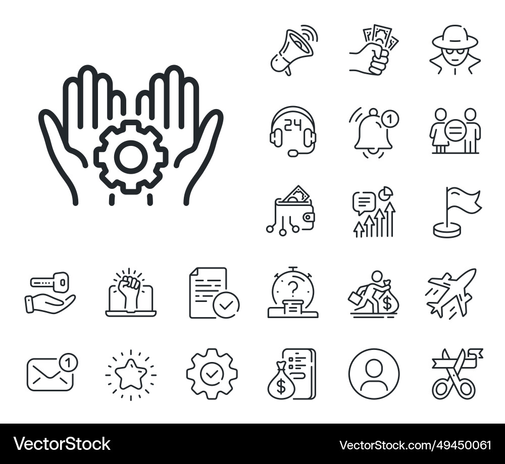 Employee hands line icon work gear sign Royalty Free Vector