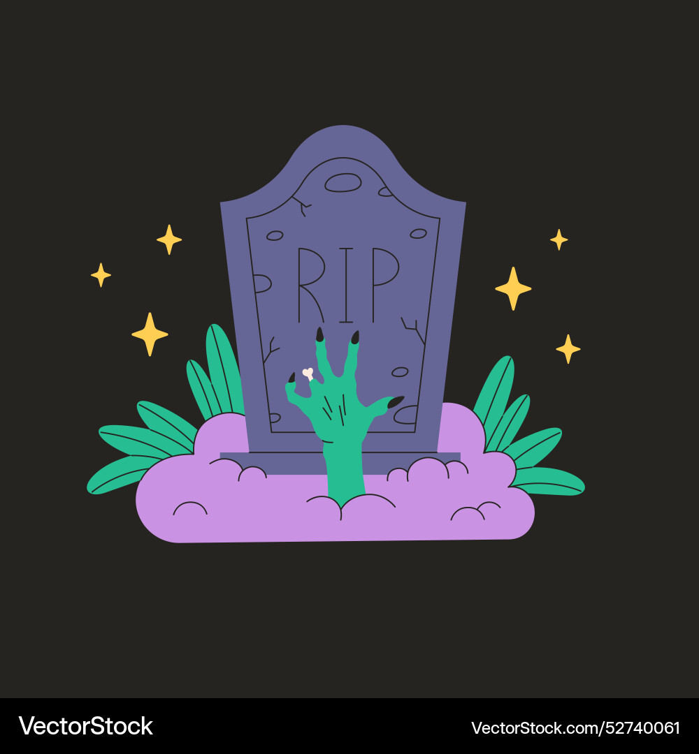 Gravestone with zombie hand cemetery happy Vector Image