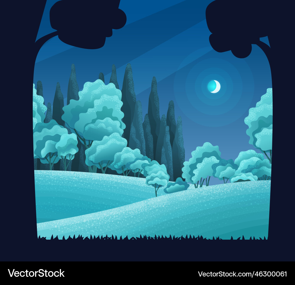 Night in forest art cartoon Royalty Free Vector Image