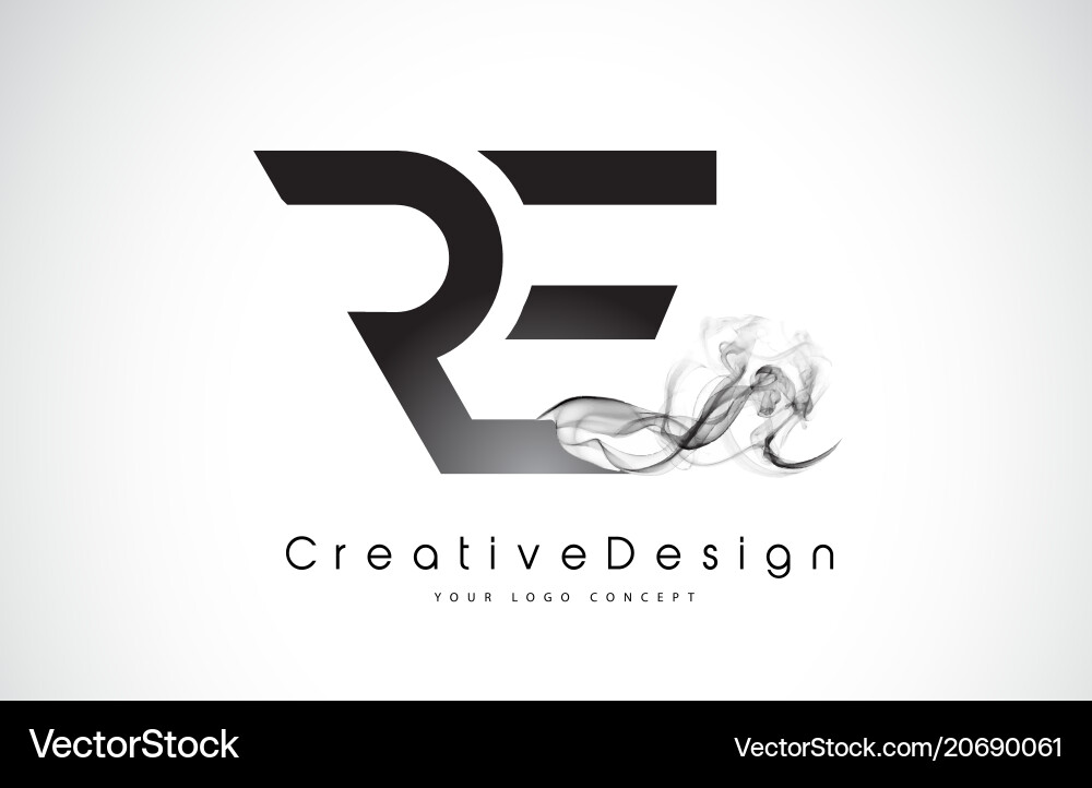 Re letter logo design with black smoke Royalty Free Vector