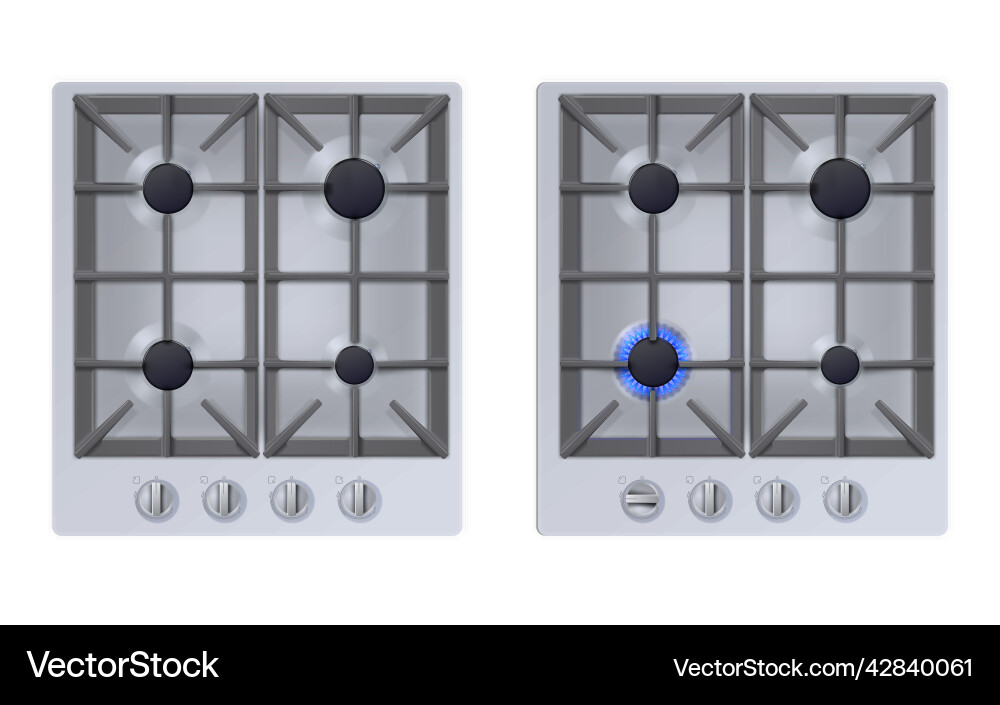 Realistic white gas stove top view Royalty Free Vector Image