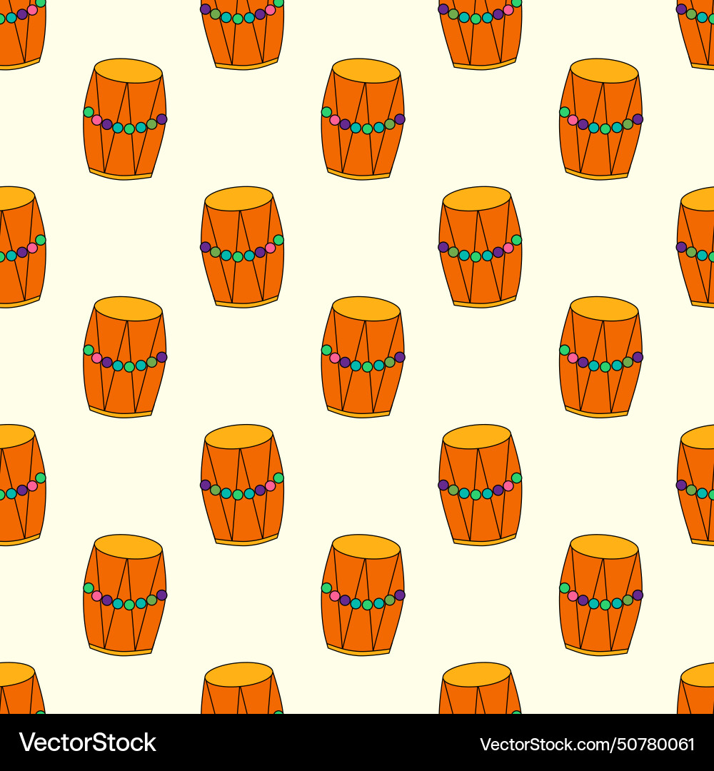 Seamless pattern with holi drums dhol element Vector Image