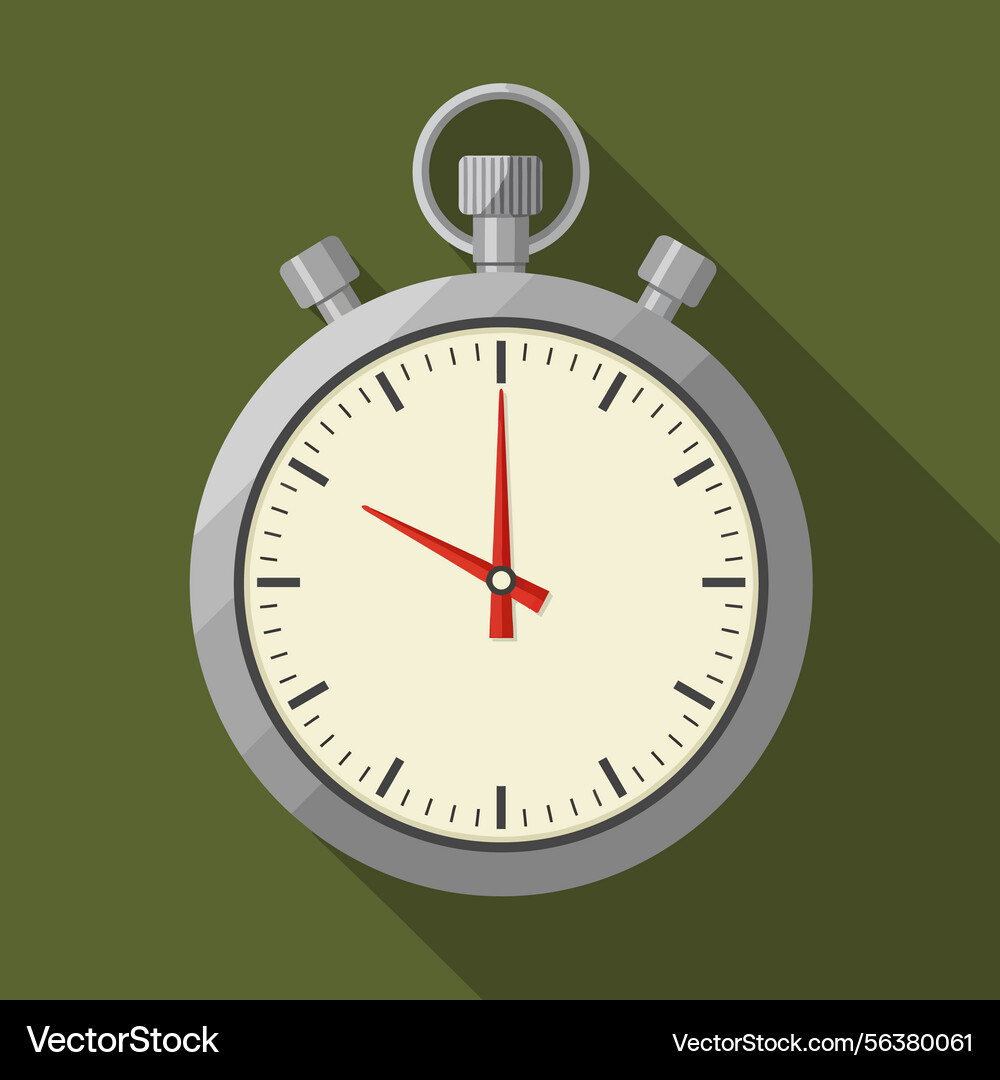 Stopwatch timer with long shadow on green square Vector Image