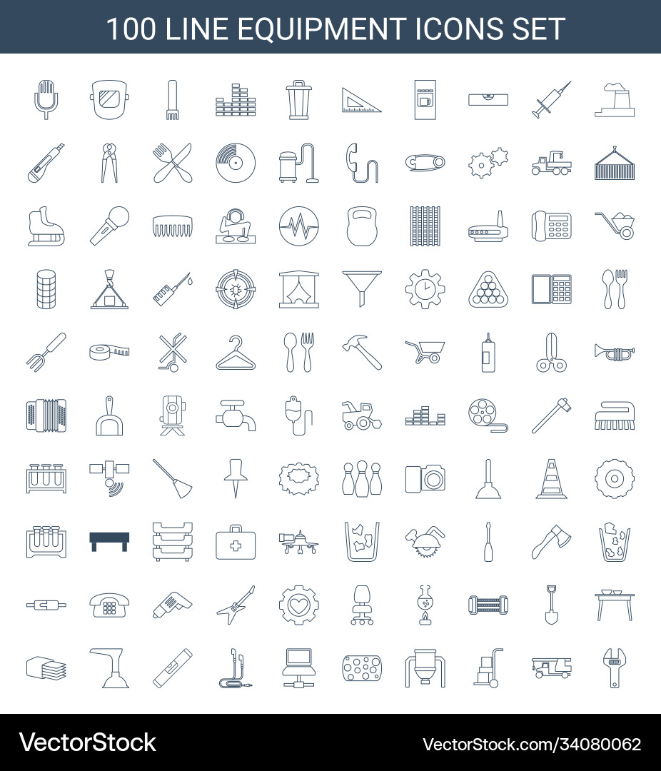 100 equipment icons Royalty Free Vector Image - VectorStock