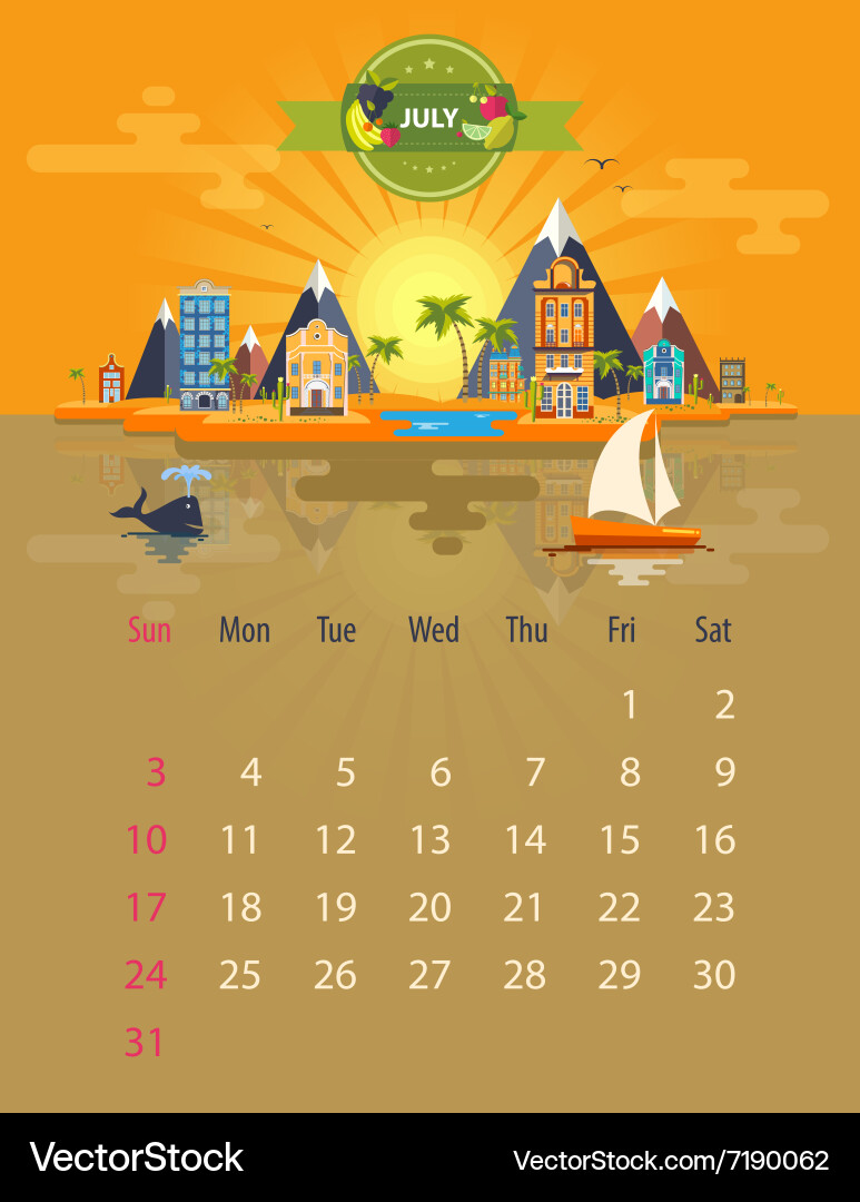 Calendar of july Royalty Free Vector Image - VectorStock