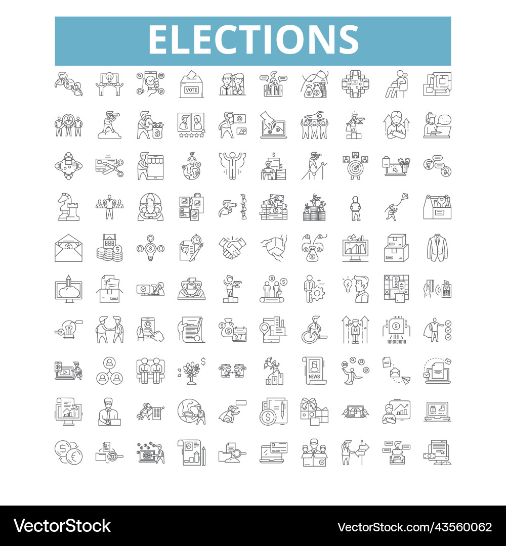 Elections icons line symbols web signs Royalty Free Vector