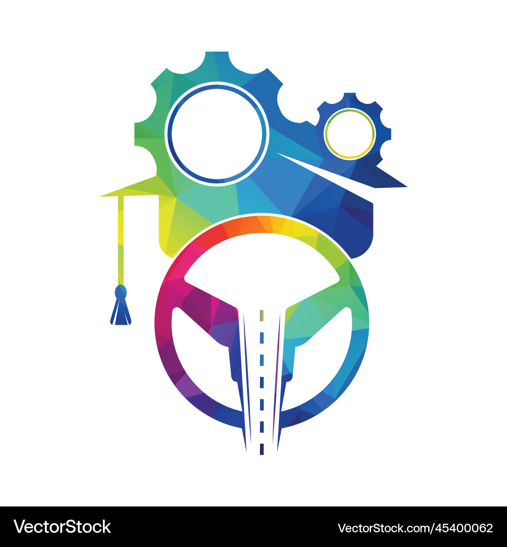 Graduation cap with steering wheel and gear icon Vector Image