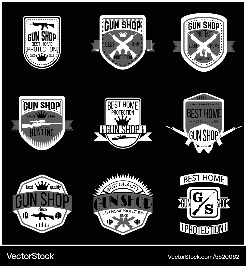 Gun shop logotypes and badges set Royalty Free Vector Image