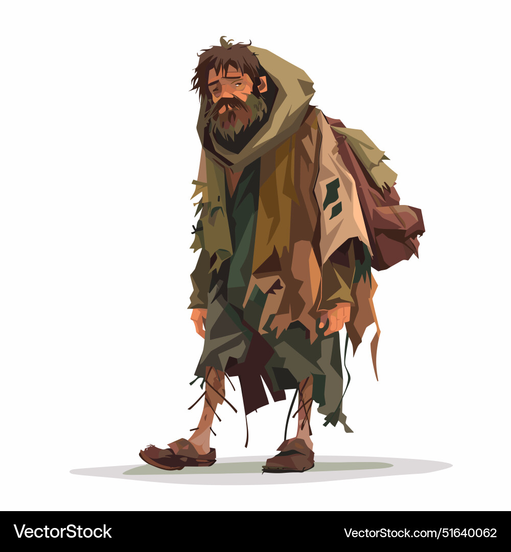 Homeless man walking weary expression looking Vector Image