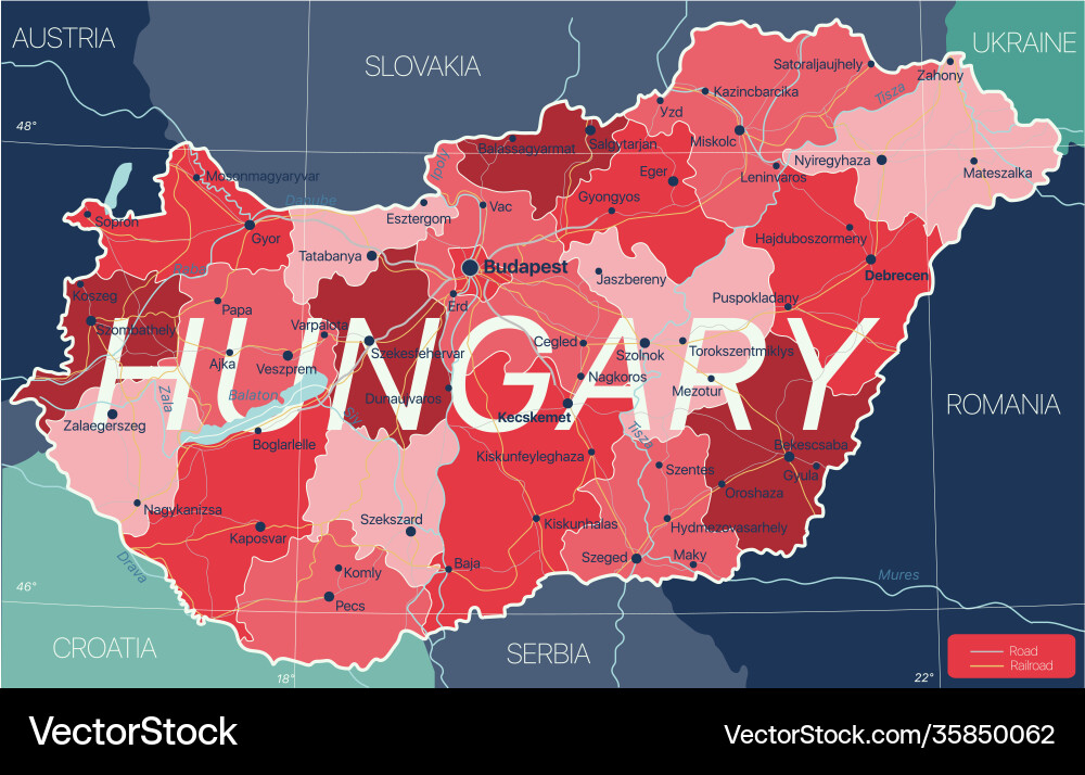Hungary country detailed editable map Royalty Free Vector
