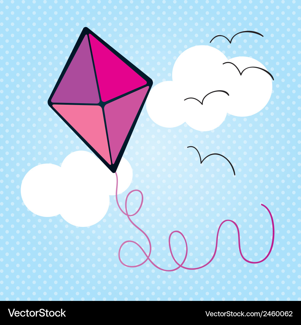 Pink kite flying in sky spring on blue background Vector Image