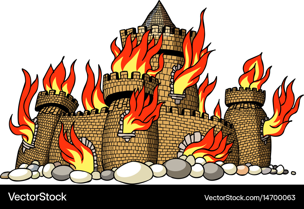 Cartoon image of burning castle Royalty Free Vector Image