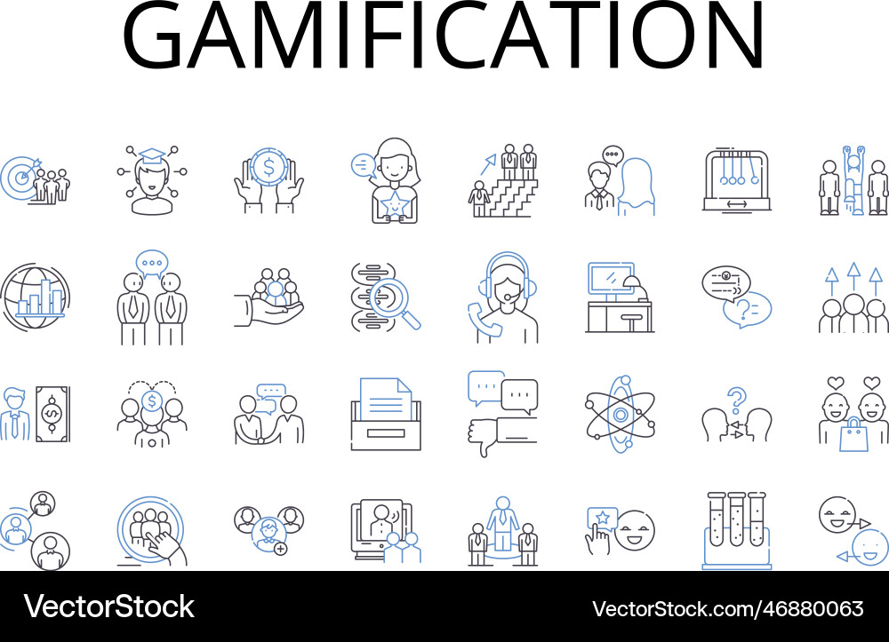 Gamification line icons collection skill-building Vector Image