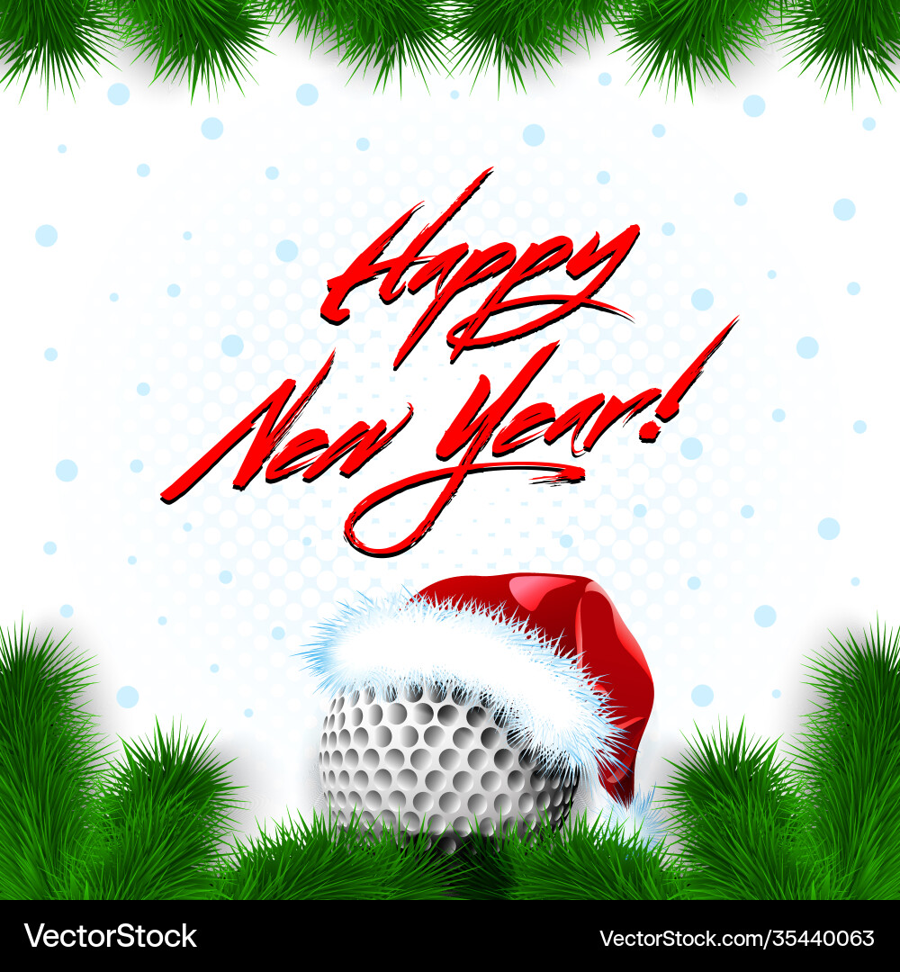 Golf ball in a santa hat with branches Royalty Free Vector