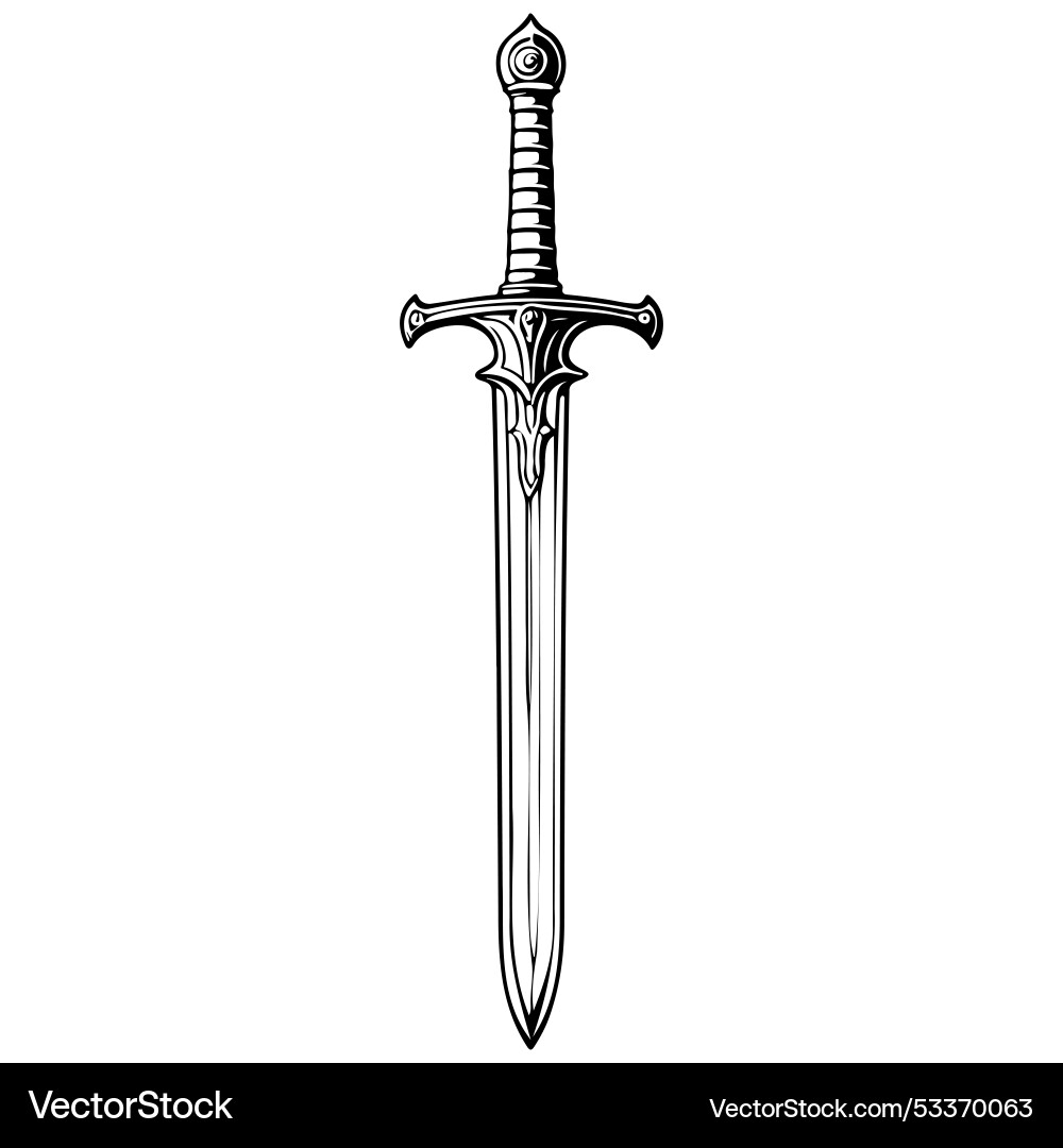 Isolated sword sketch realistic line monochrome Vector Image
