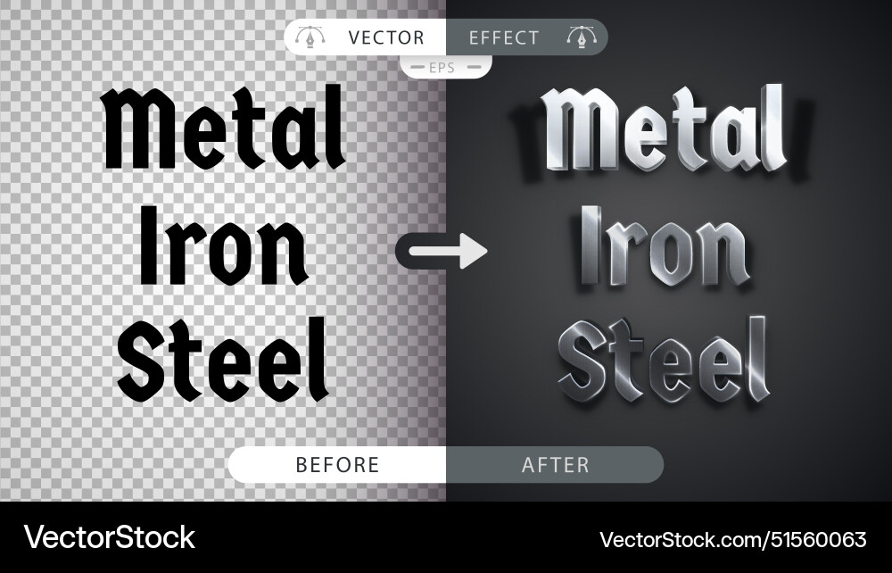 Metal - editable text effect font style Royalty Free Vector