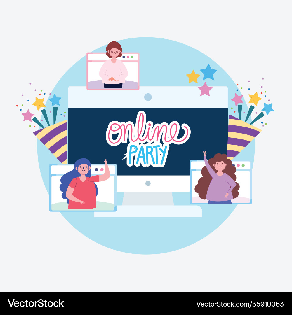 Party online video call people connected Vector Image