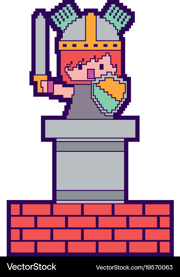 Pixel character knight game wall brick Royalty Free Vector