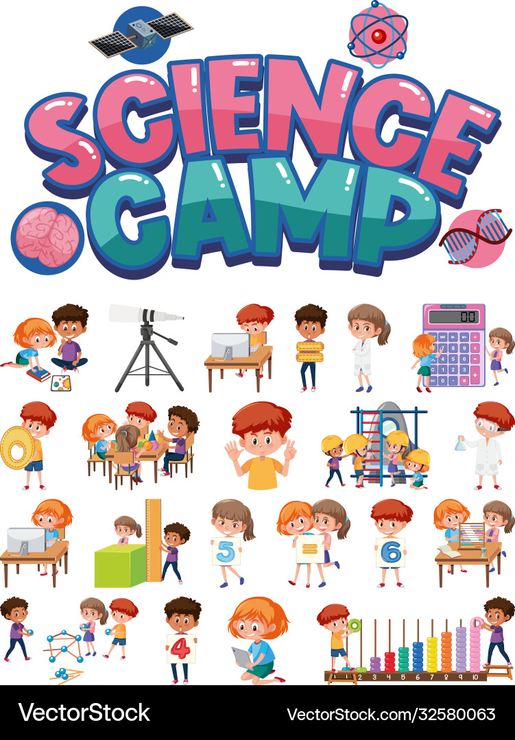 Science camp logo and set children Royalty Free Vector Image