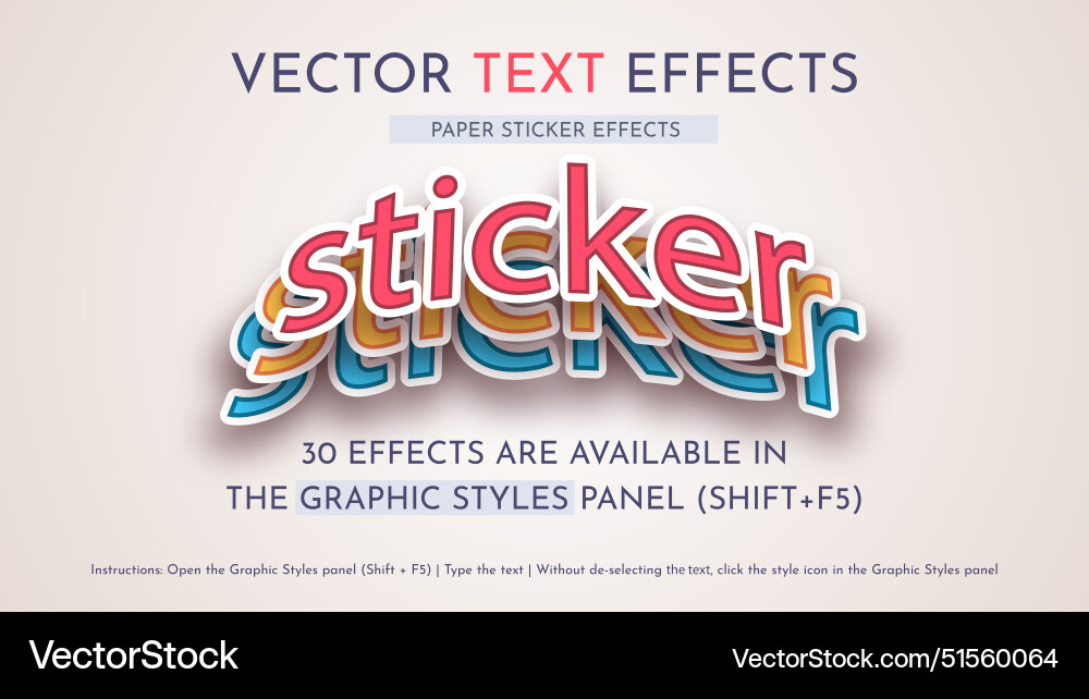 30 sticker text effects Royalty Free Vector Image