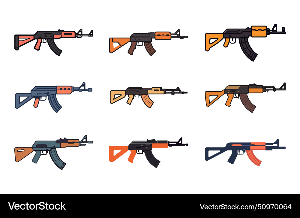 Ak 47 automatic rifle set Royalty Free Vector Image
