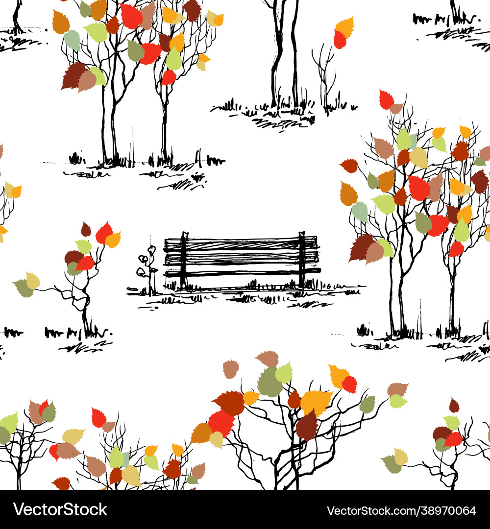 Autumn Park Bench Pattern Royalty Free Vector Image