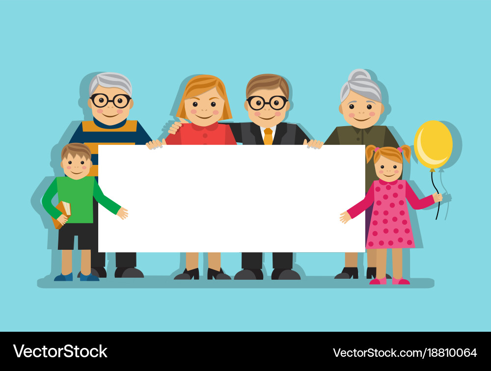 Big family with a poster Royalty Free Vector Image