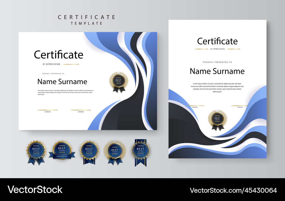 Blue certificate of achievement template Vector Image