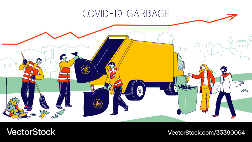 Characters throw covid19 waste used masks and Vector Image