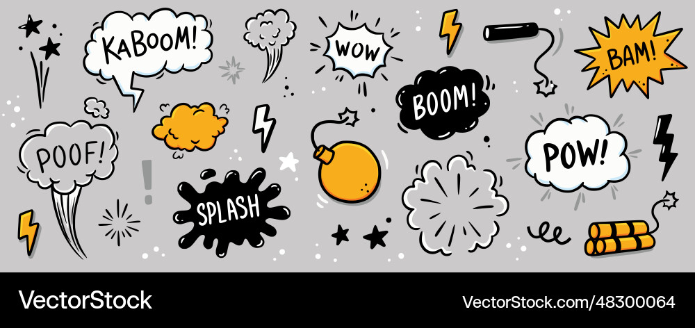 Comic bomb boom element hand drawn cartoon Vector Image
