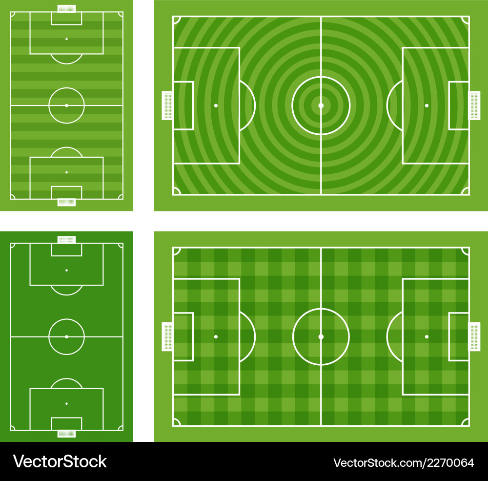 Different green football fields set Royalty Free Vector
