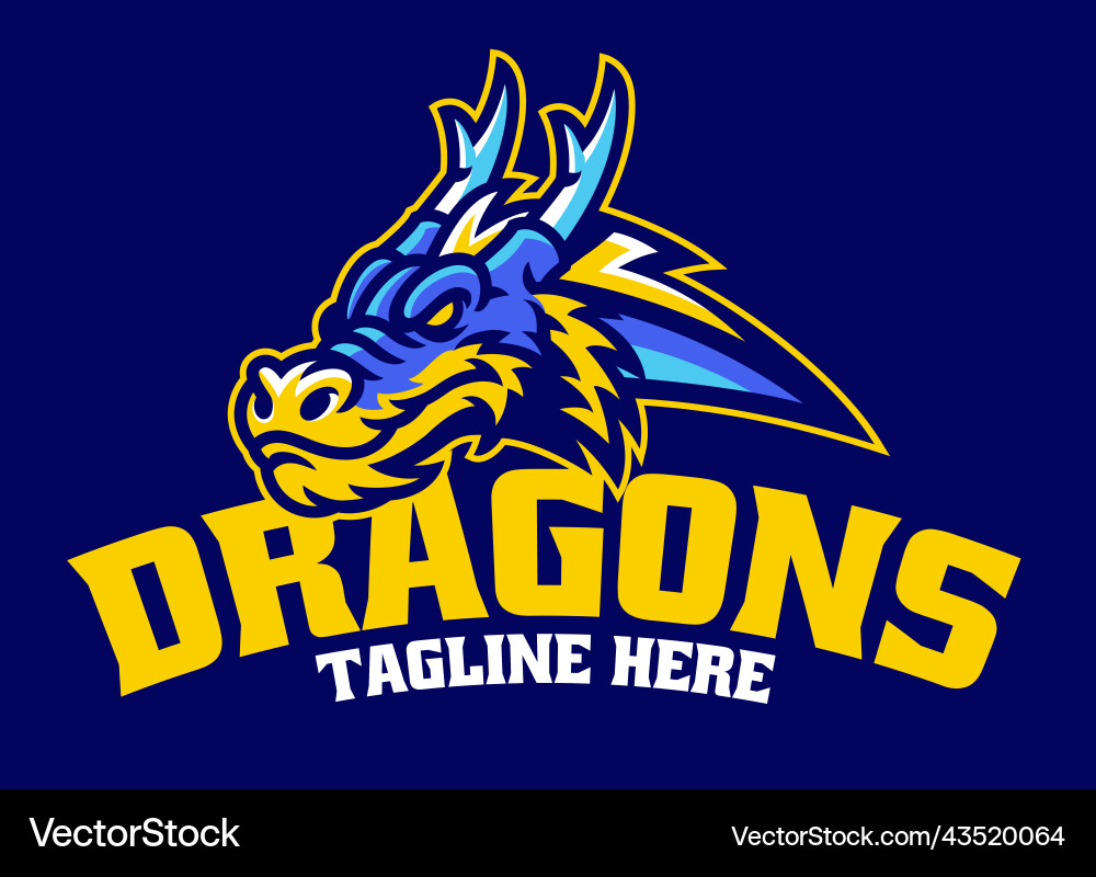Dragon head blue mascot sport logo Royalty Free Vector Image