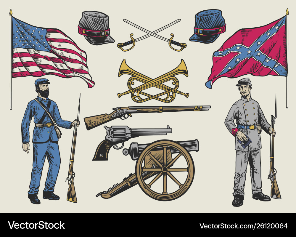 Hand drawing set american civil war objects Vector Image