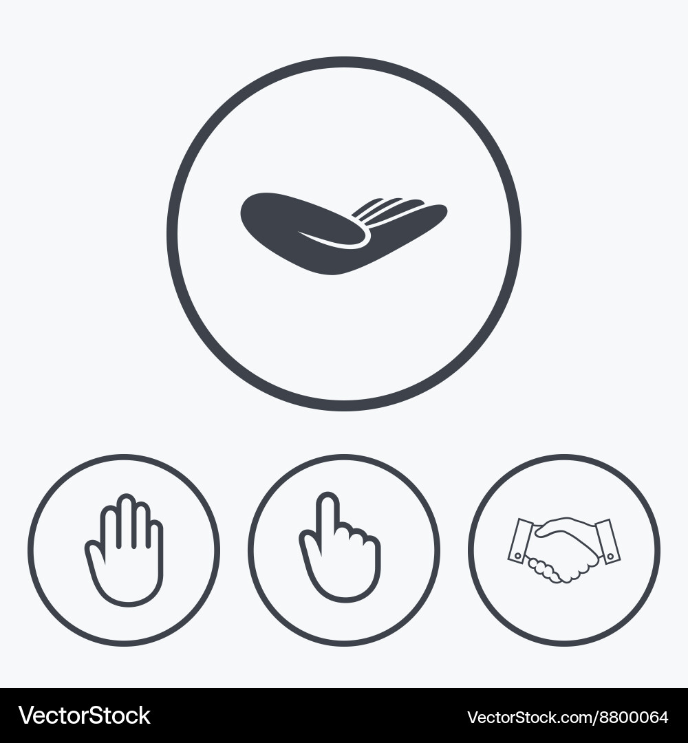 Hand icons handshake and click here symbols Vector Image