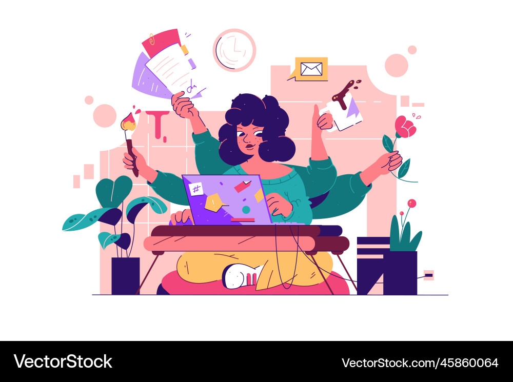 Multitasking woman Royalty Free Vector Image - VectorStock